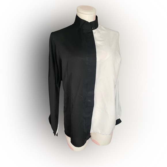 Vintage | Tops | 96s Vintage Mod Black And White Poly Blouse | Poshmark